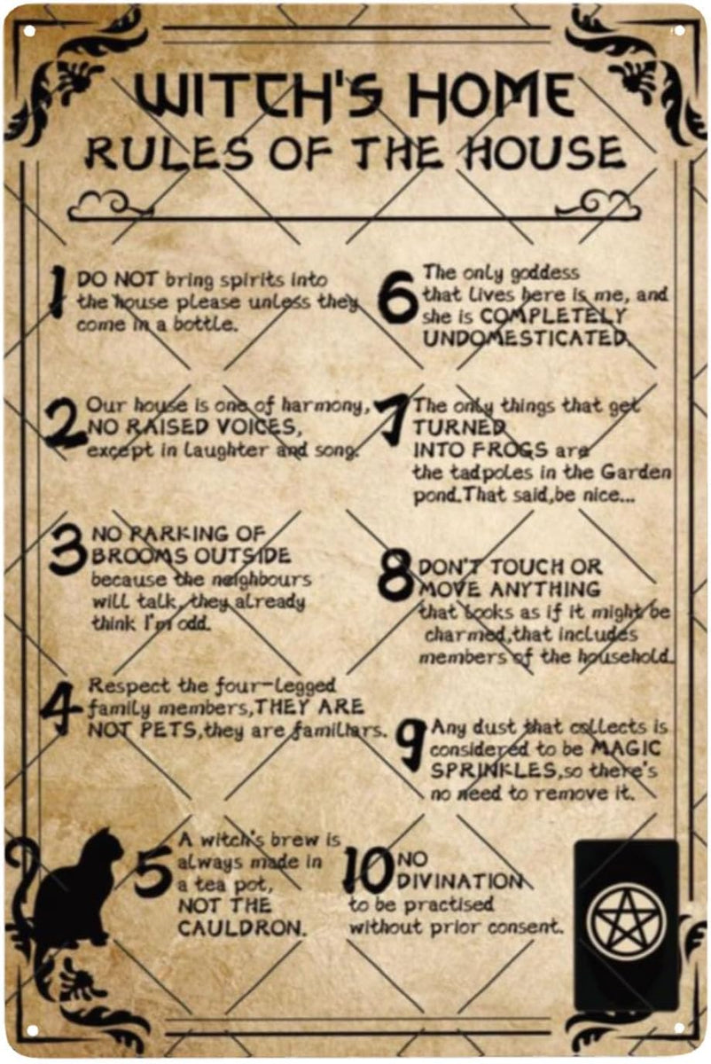 Witch's Home Rules Of The House Tin Sign – Leapin Lizards